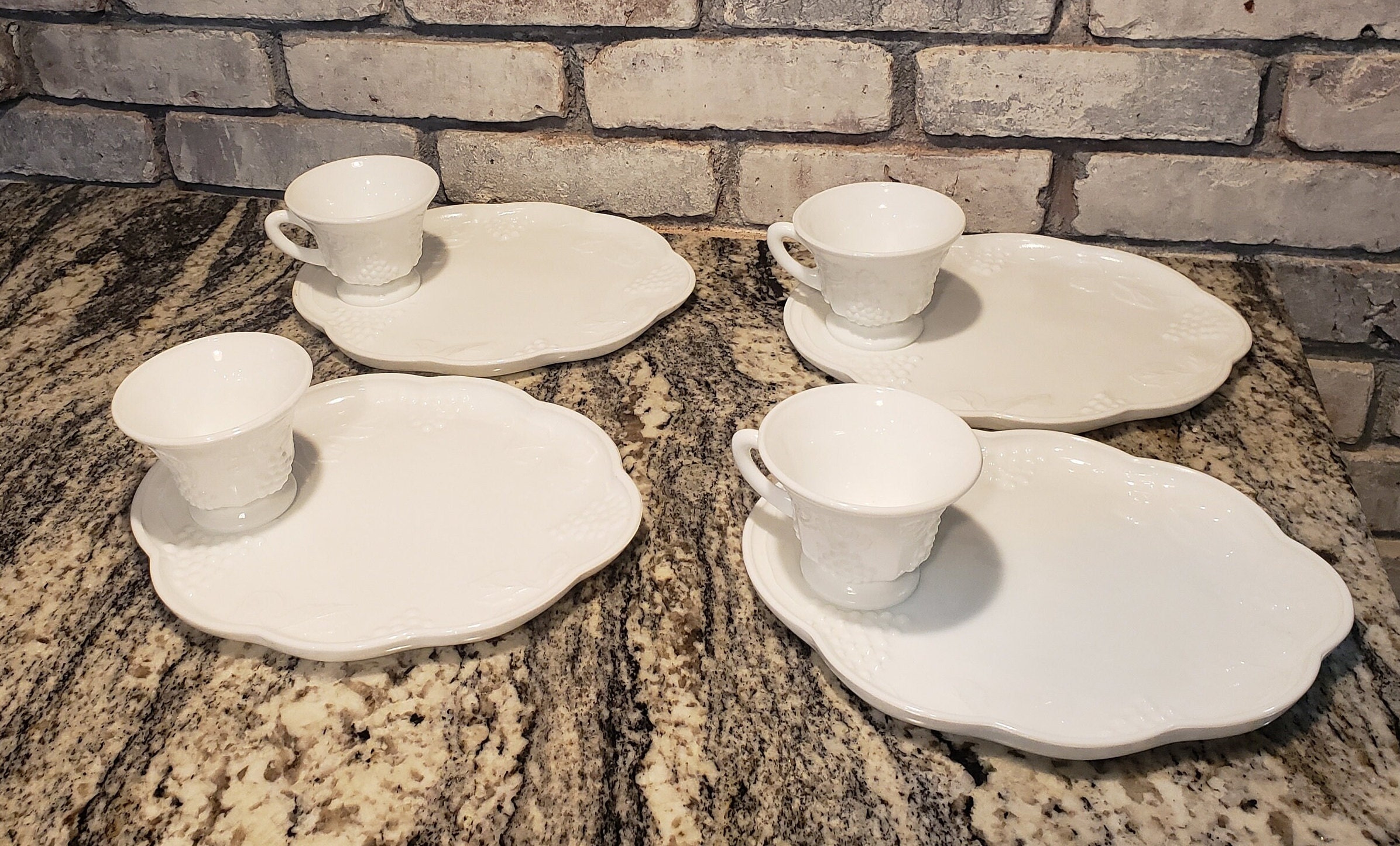 Vintage Colony Harvest 8 Piece Milk Glass Snack Cup/plate Set, Service ...