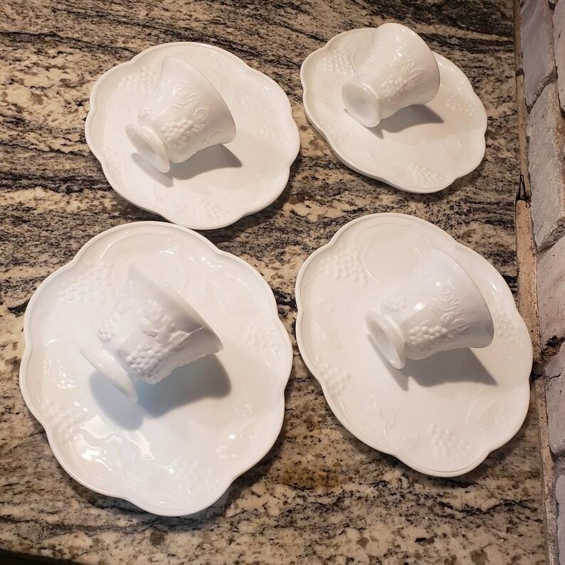 Vintage Colony Harvest 8 Piece Milk Glass Snack Cup/plate Set, Service ...