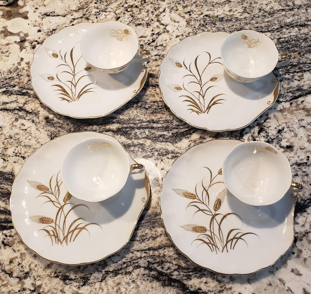 Vintage Lefton China 1950's Golden Wheat Set of 4 Snack Plate Sets Made ...