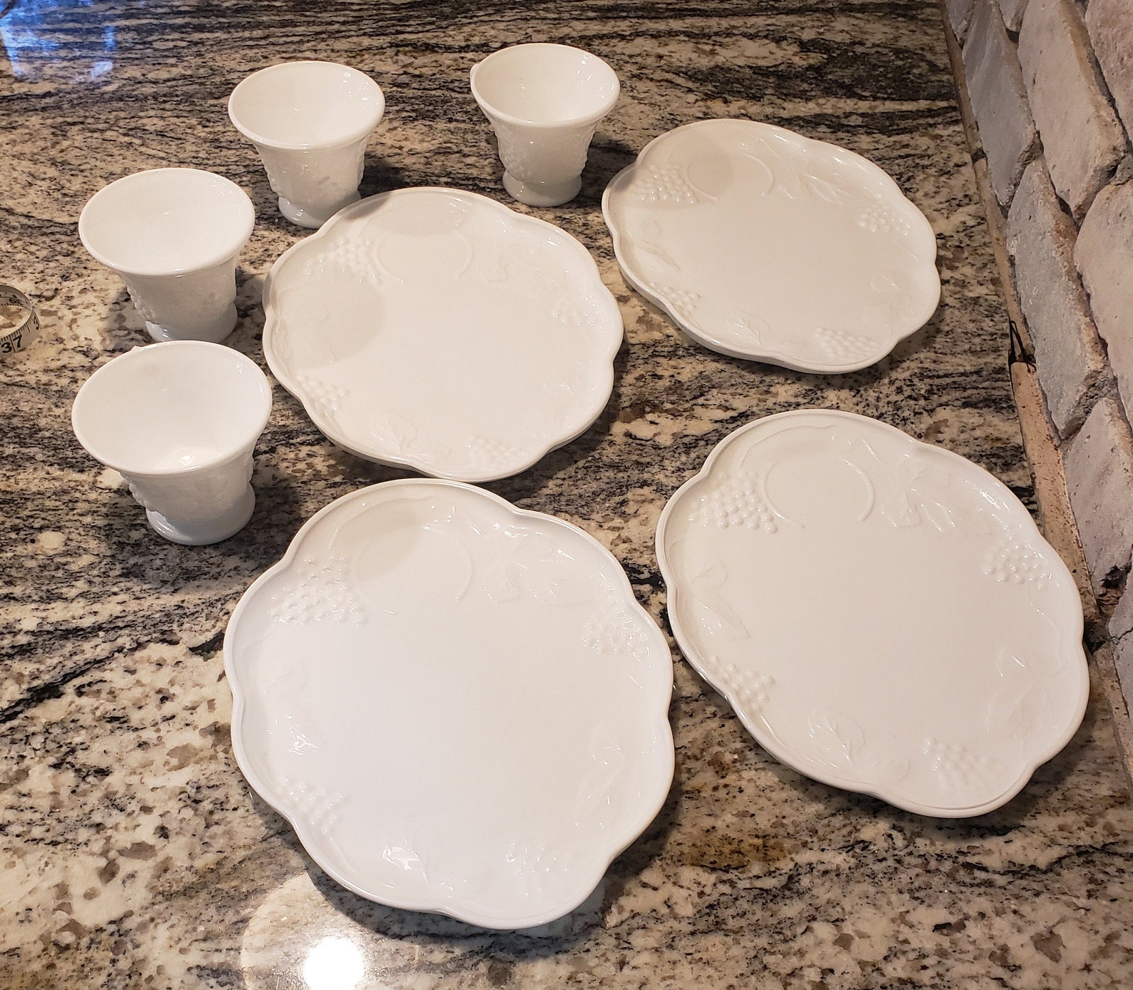 Vintage Colony Harvest 8 Piece Milk Glass Snack Cup/plate Set, Service ...