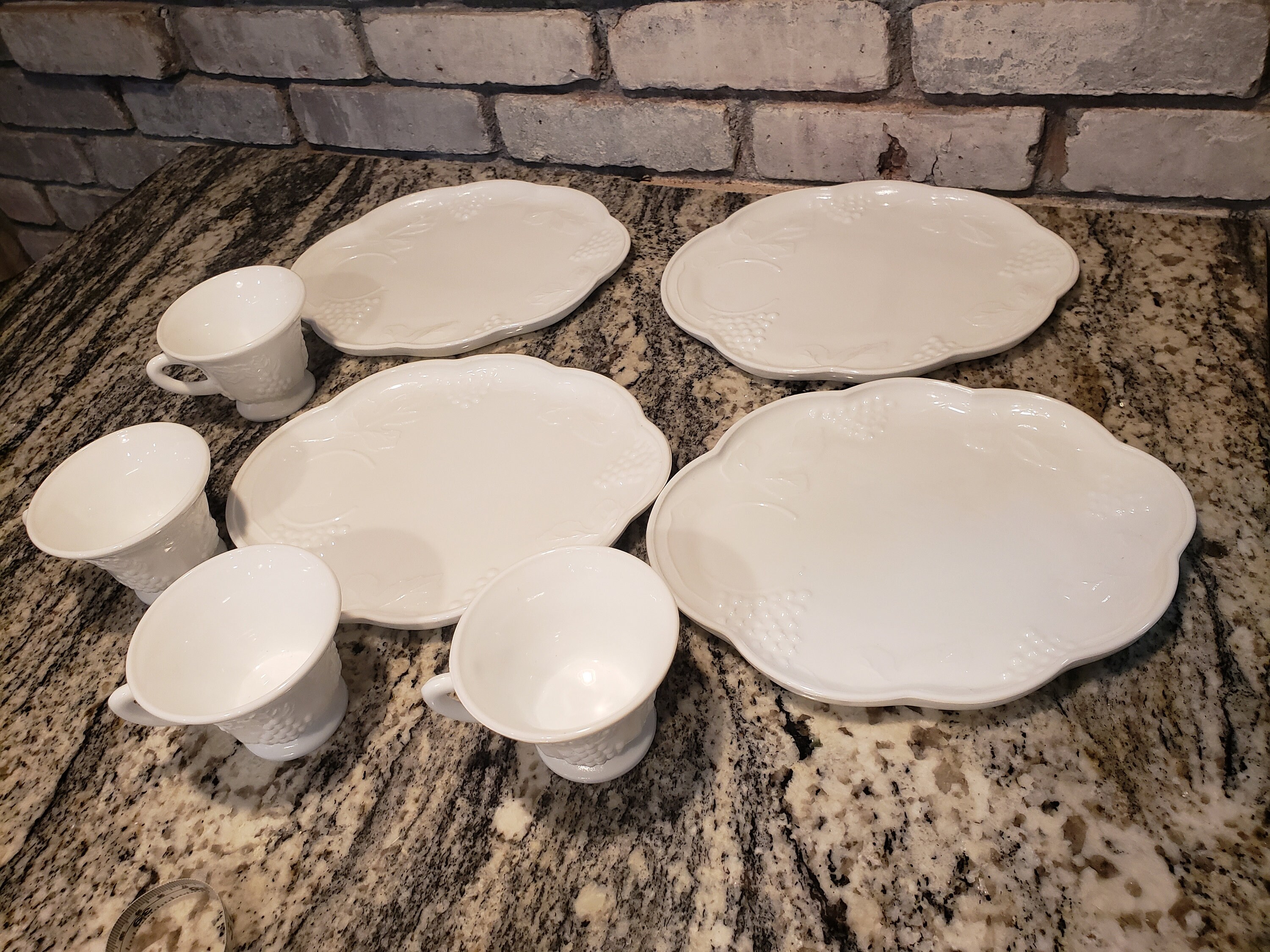 Vintage Colony Harvest 8 Piece Milk Glass Snack Cup/plate Set, Service ...