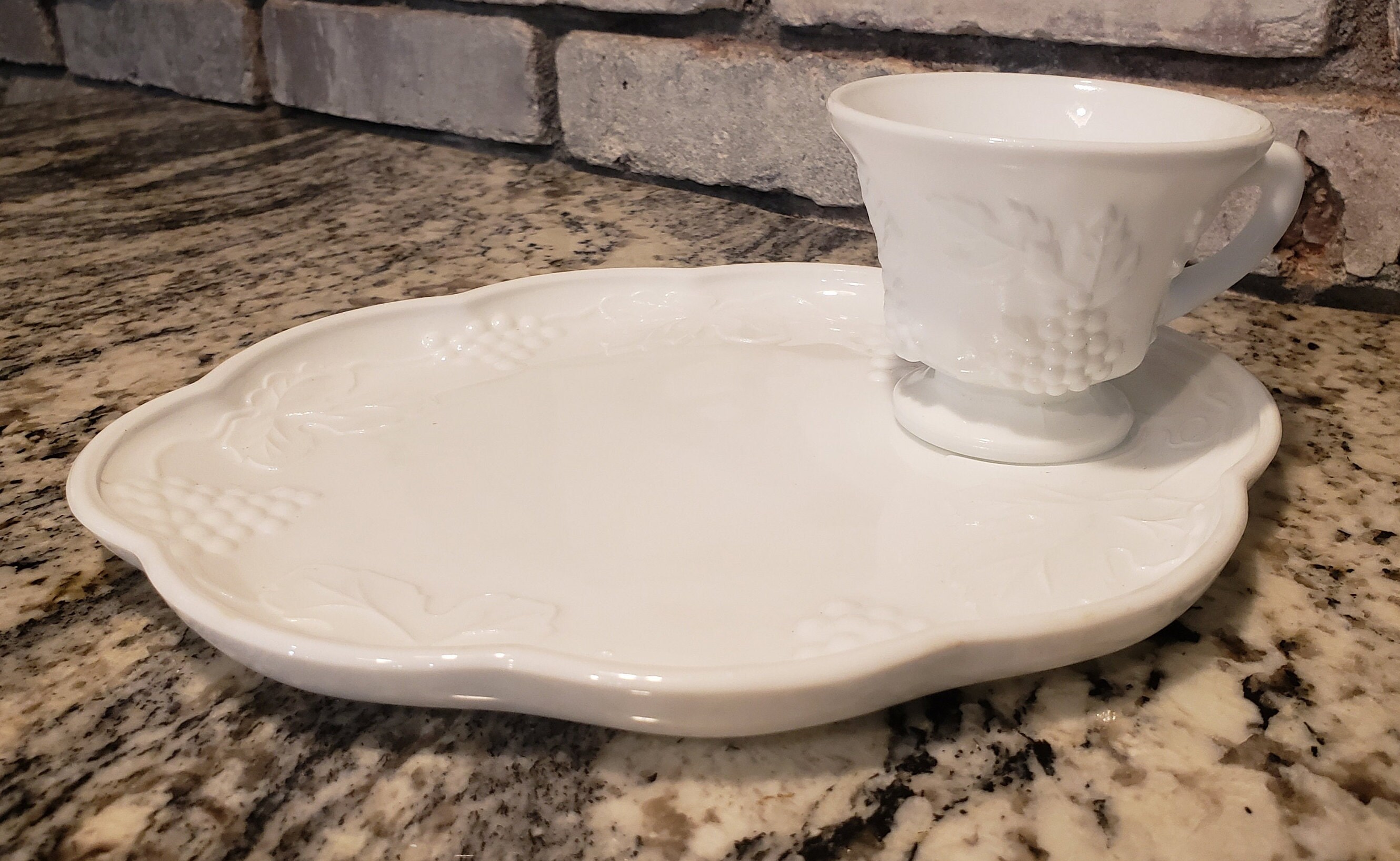 Vintage Colony Harvest 8 Piece Milk Glass Snack Cup/plate Set, Service ...
