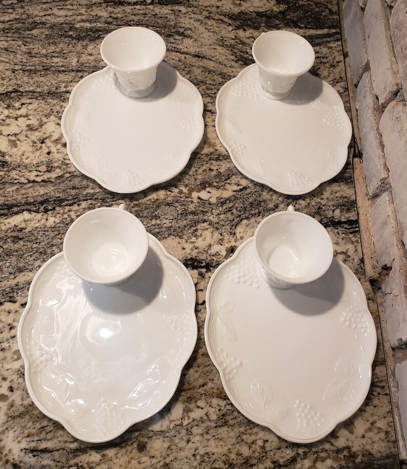 Vintage Colony Harvest 8 Piece Milk Glass Snack Cup/plate Set, Service ...
