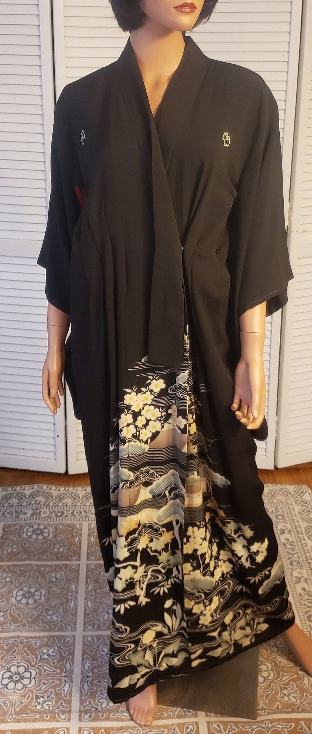 Vintage Black Japanese Dress Gown Kimono Robe Made in Japan - Etsy