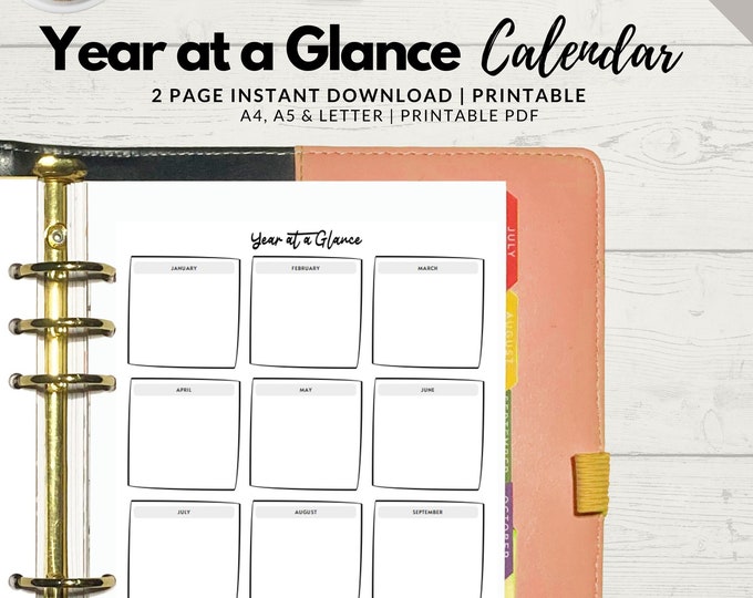 Year at a Glance, Yearly Planner, Yearly Calendar, Printable Planner ...