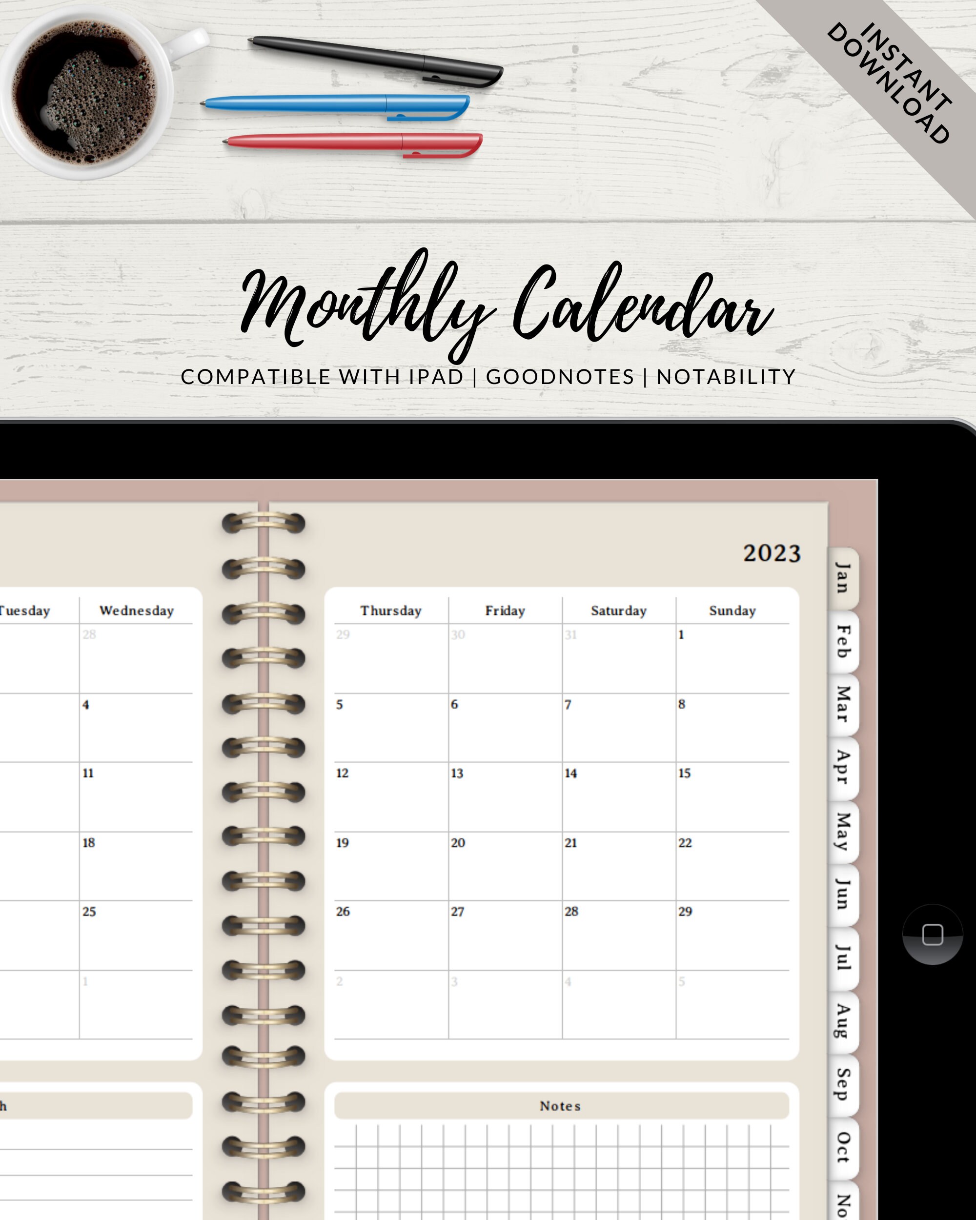 Beige Digital Planner Bundle, 2023 Weekly Monthly, Goodnotes iPad ...