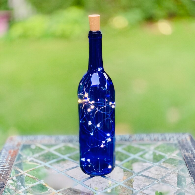 Blue Wine Bottle With Twinkle Fairy Lights Powered From Cork - Etsy