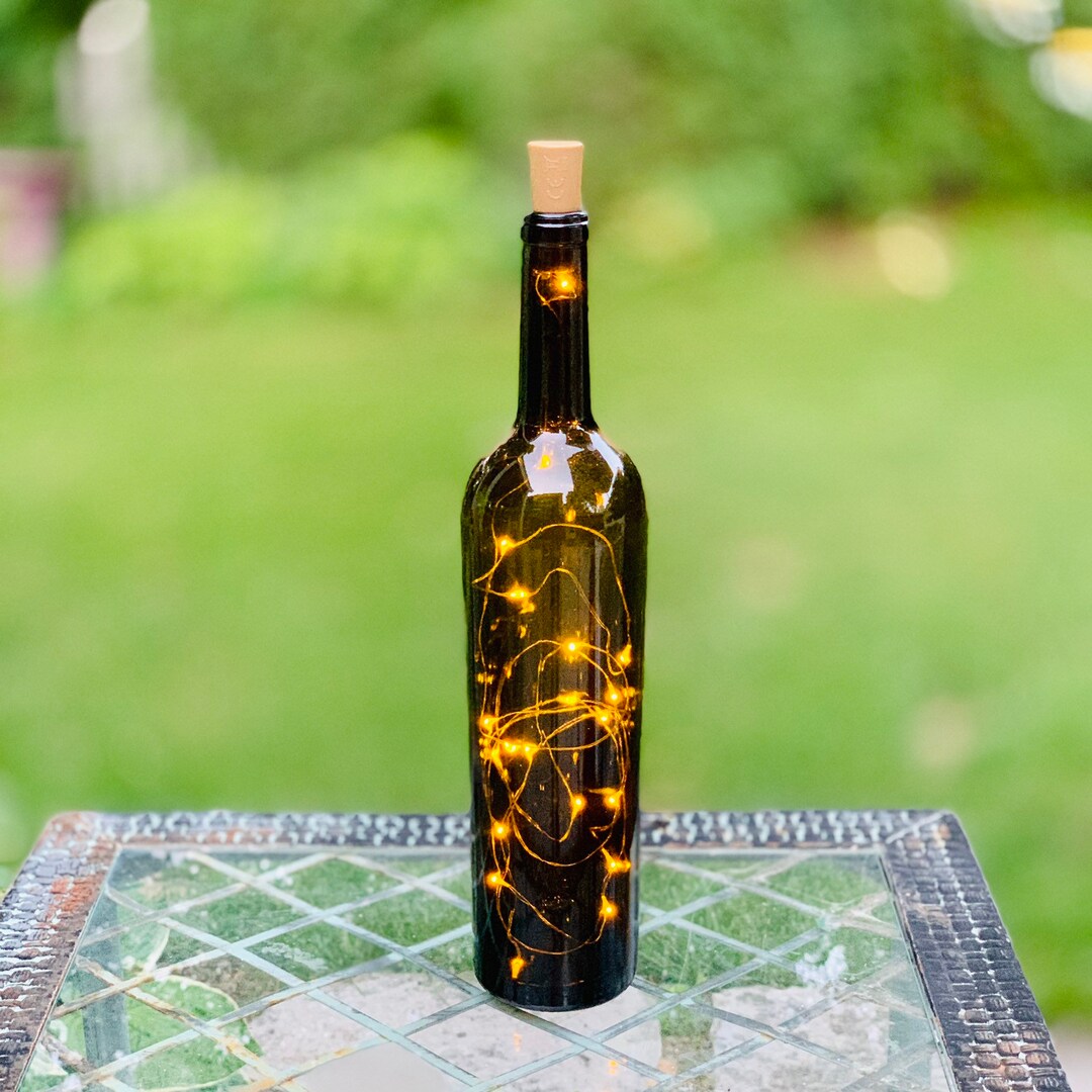 Brown Fancy Wine Bottle With Twinkle Fairy Lights Powered From - Etsy