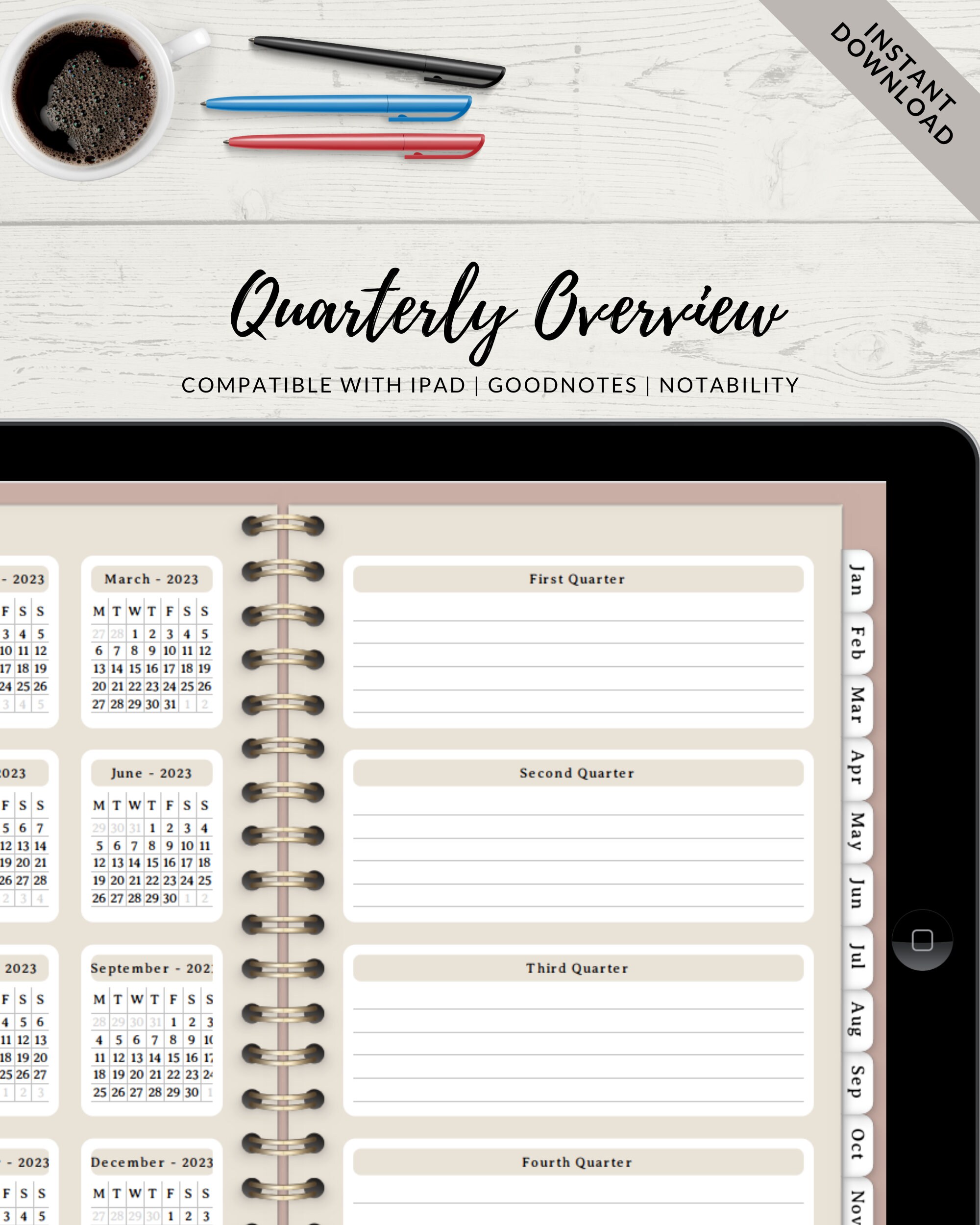 Beige Digital Planner Bundle, 2023 Weekly Monthly, Goodnotes iPad ...