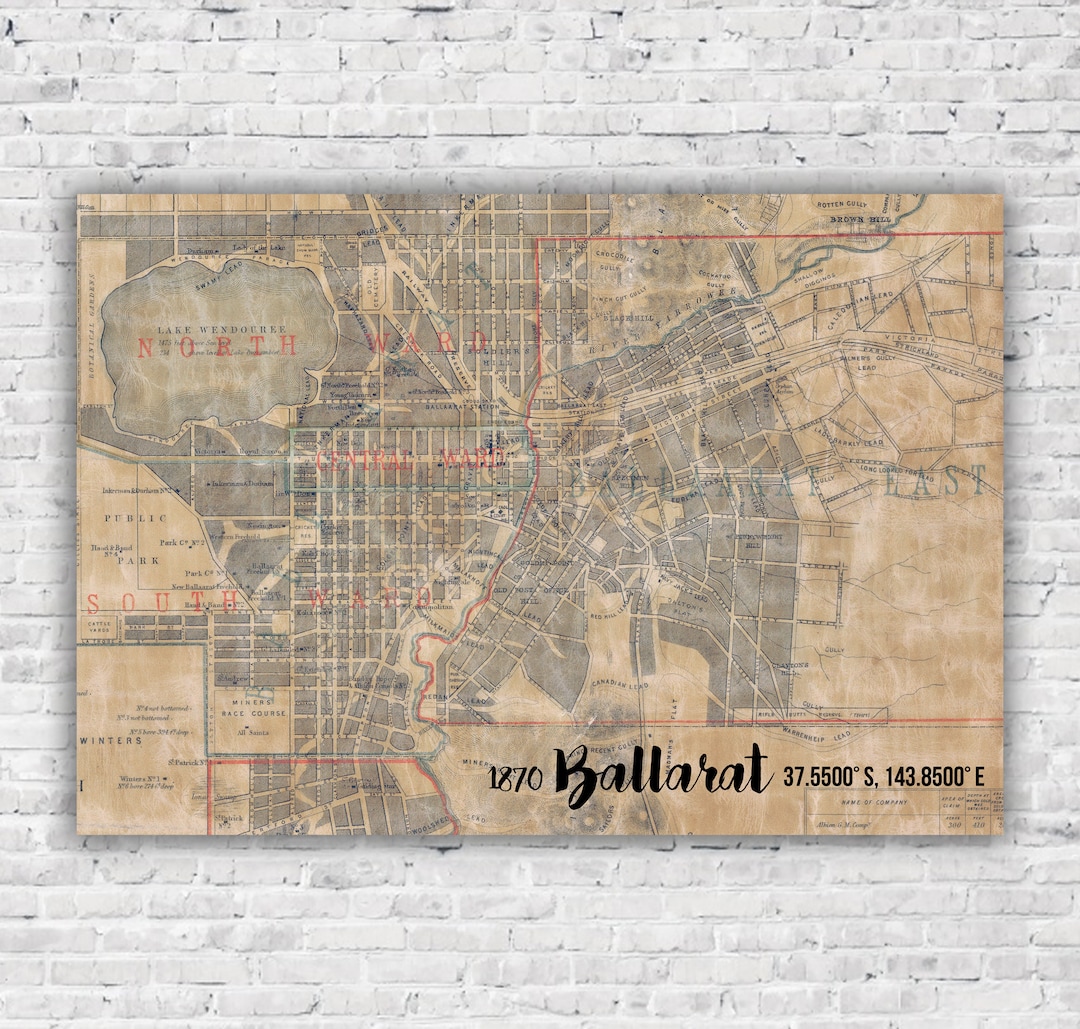 Ballarat Map Niven's Mining Map of Ballarat 1870, Vintage Map, Ballarat ...