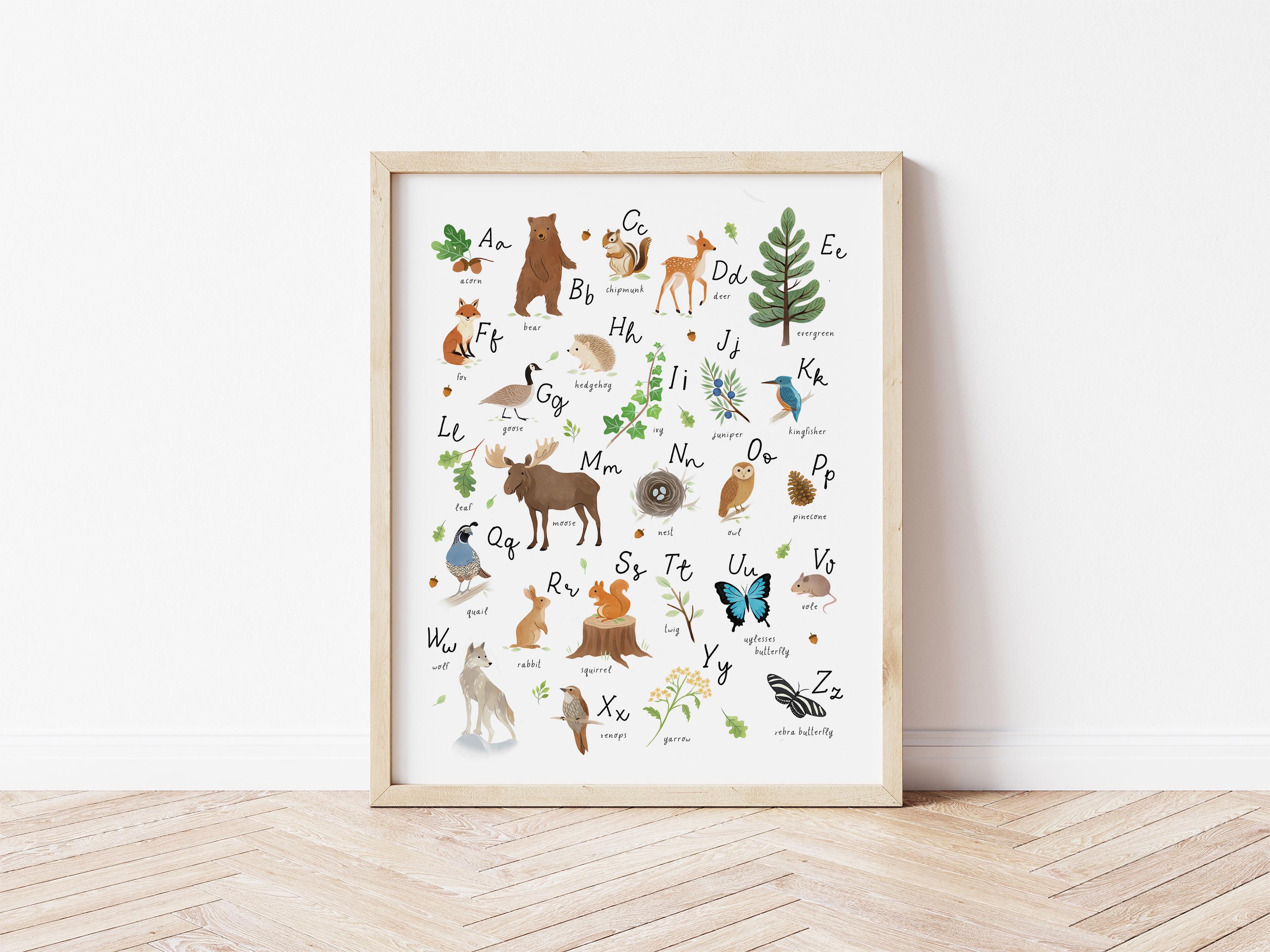 Woodland Nursery Alphabet Print | ABC Nature Poster for Kids | Forest ...