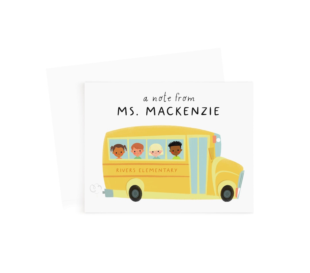 School Bus Notecards, Personalized Teacher Stationery Set, Back-to ...