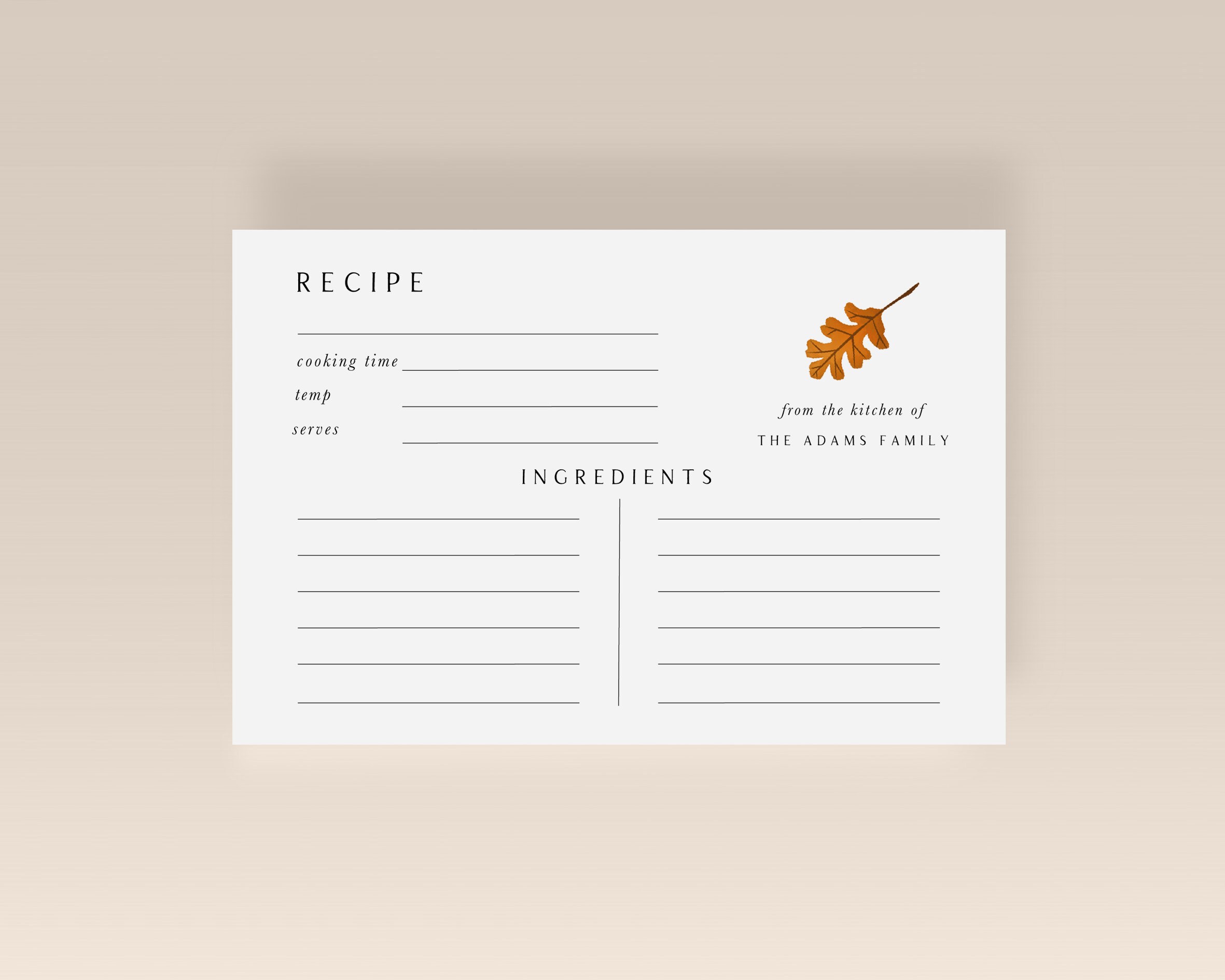 Personalized Recipe Card, Homemade Recipe Card, Baking Recipe Card ...