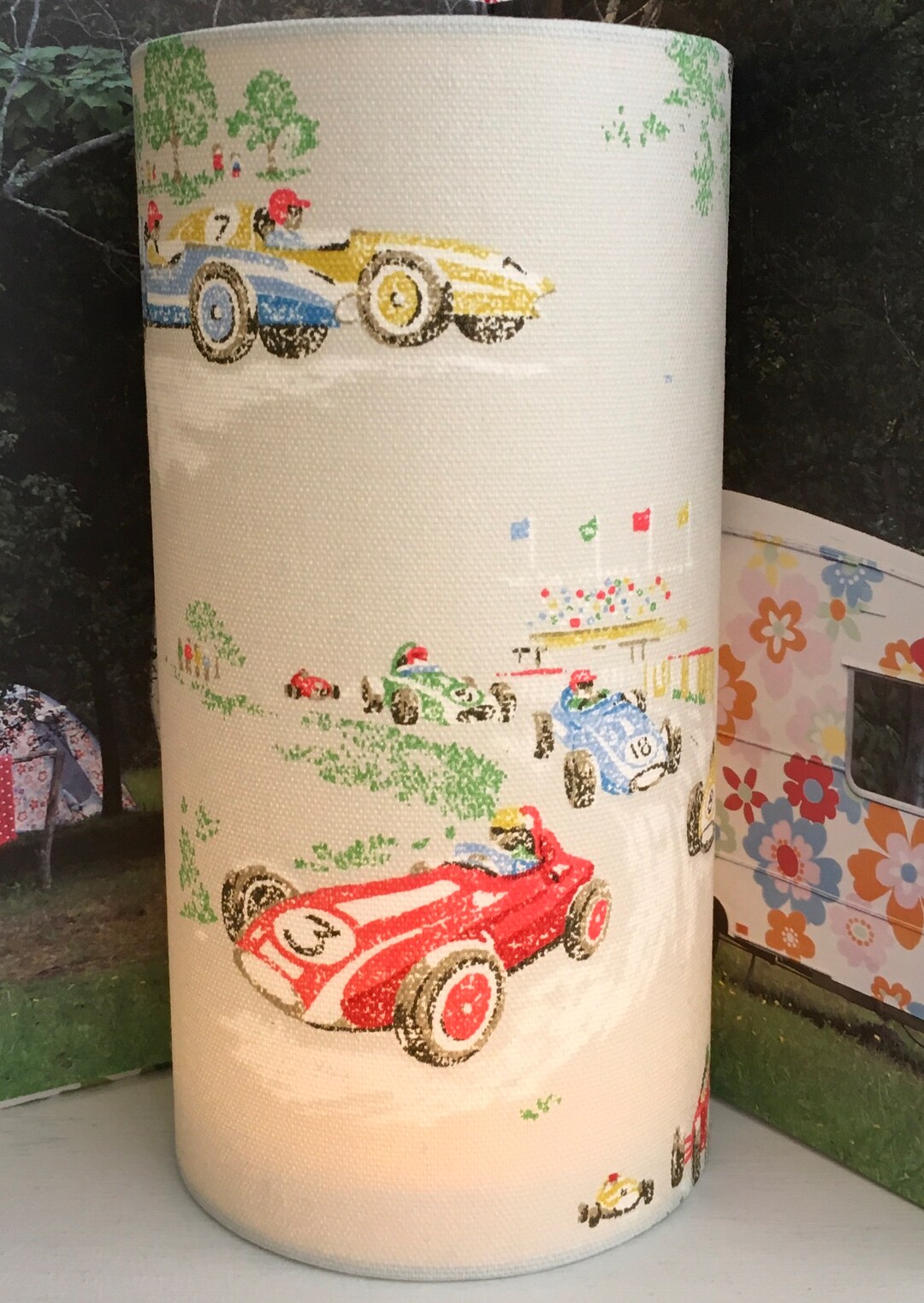 NEW Cath Kidston Vintage Racing Cars Handmade Children Tall Night Light ...