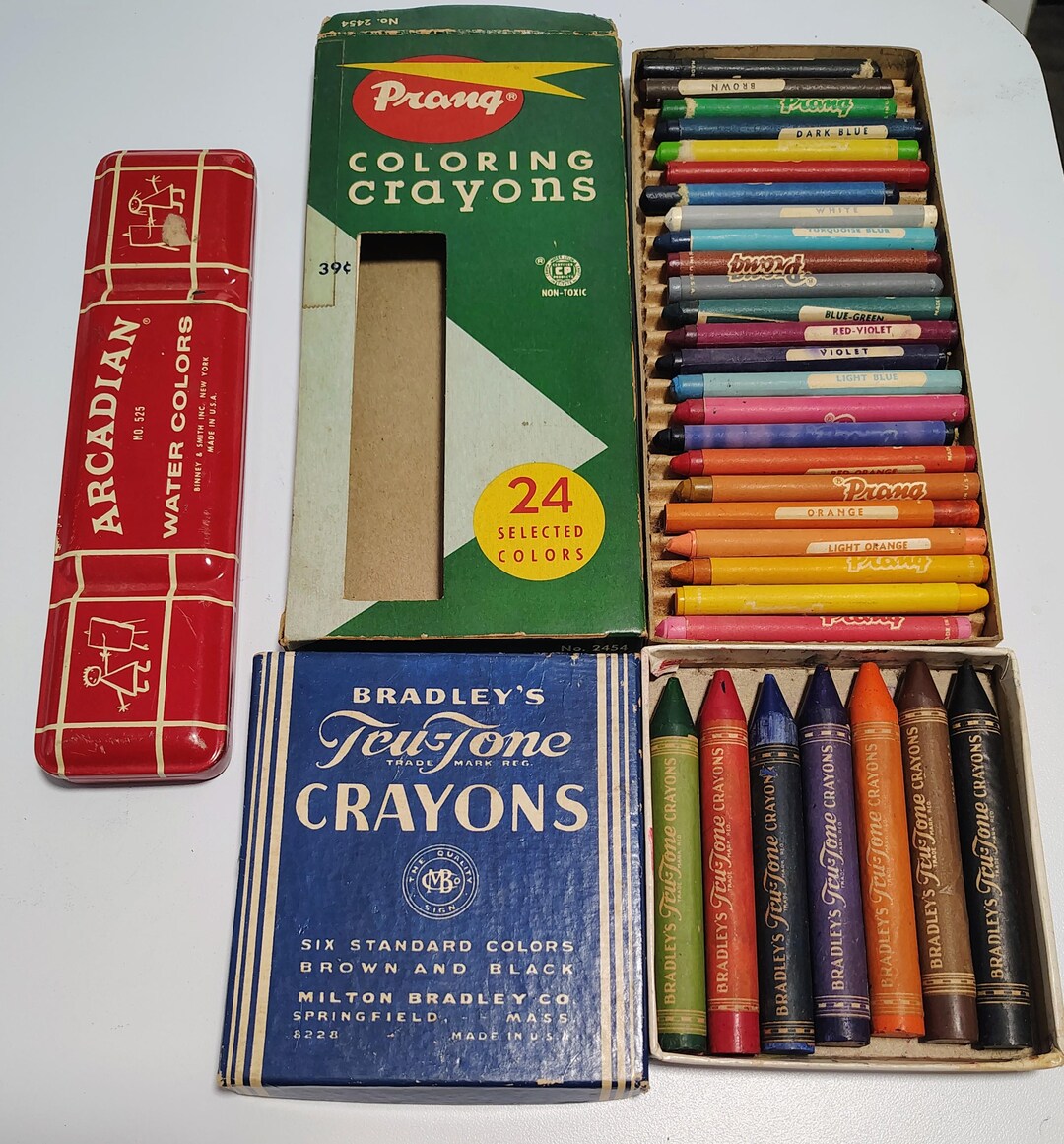 Vintage Bradley's and Prang Crayons With Arcadian Watercolors Tin - Etsy