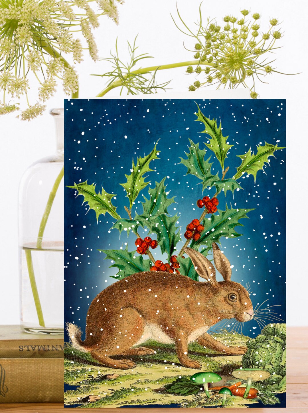 Whimsical Vintage Christmas Collage Art Card ~ Snowy Holly Berries ...