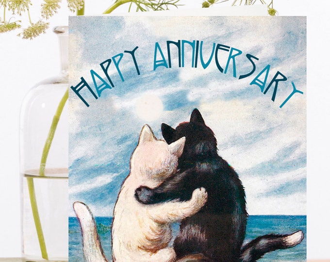 Happy Anniversary Card Hugging Cat Lovers Looking Over the - Etsy