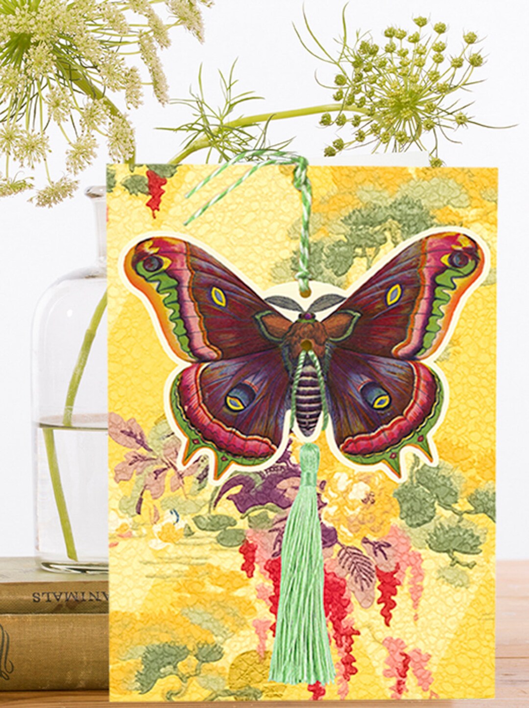 Whimsical Hanging Fandangle Vintage Card Colorful Butterfly With Tassel ...
