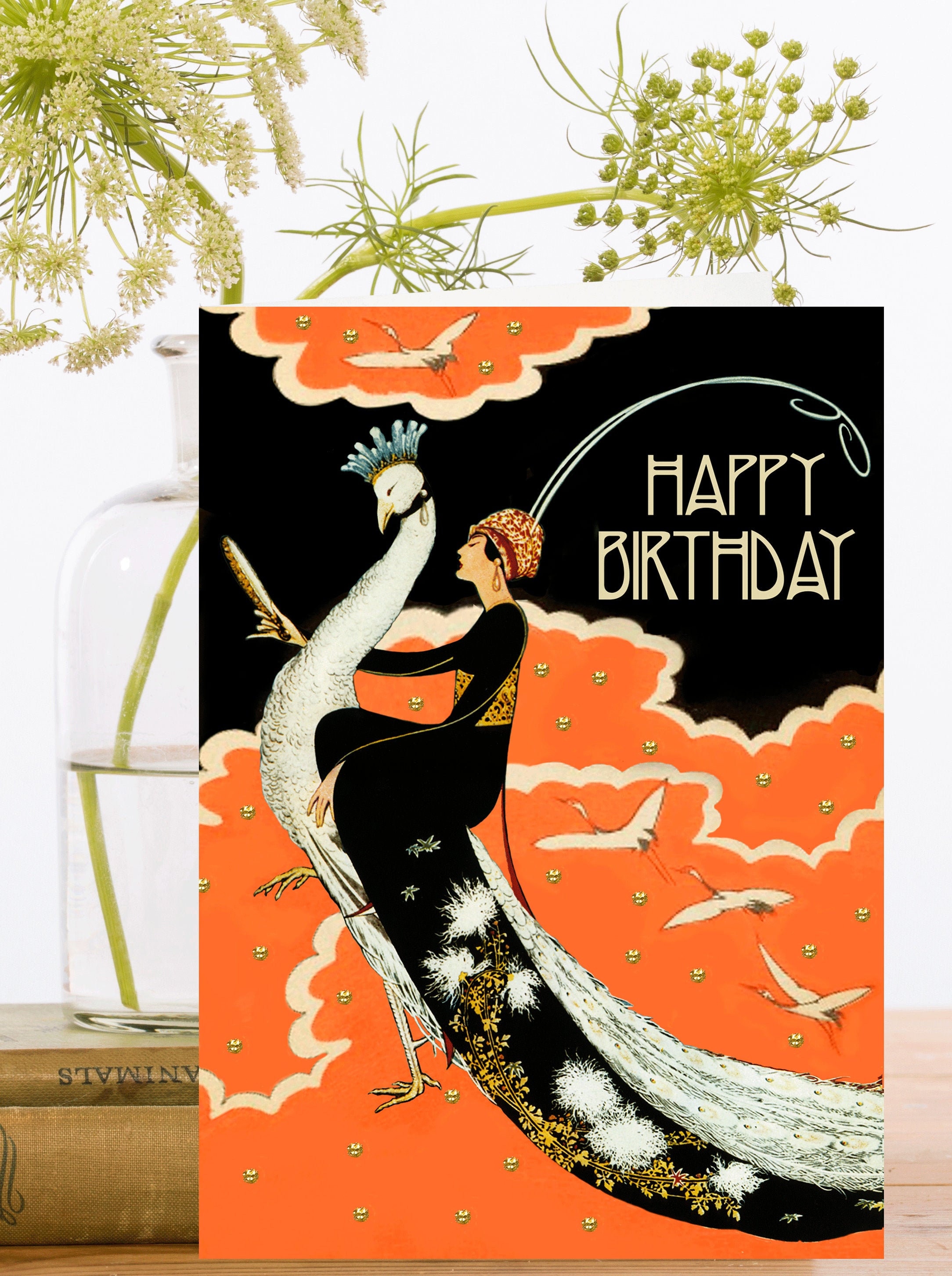Hand Glittered Vintage Birthday Art Card ~ 1920s Flapper Girl in ...