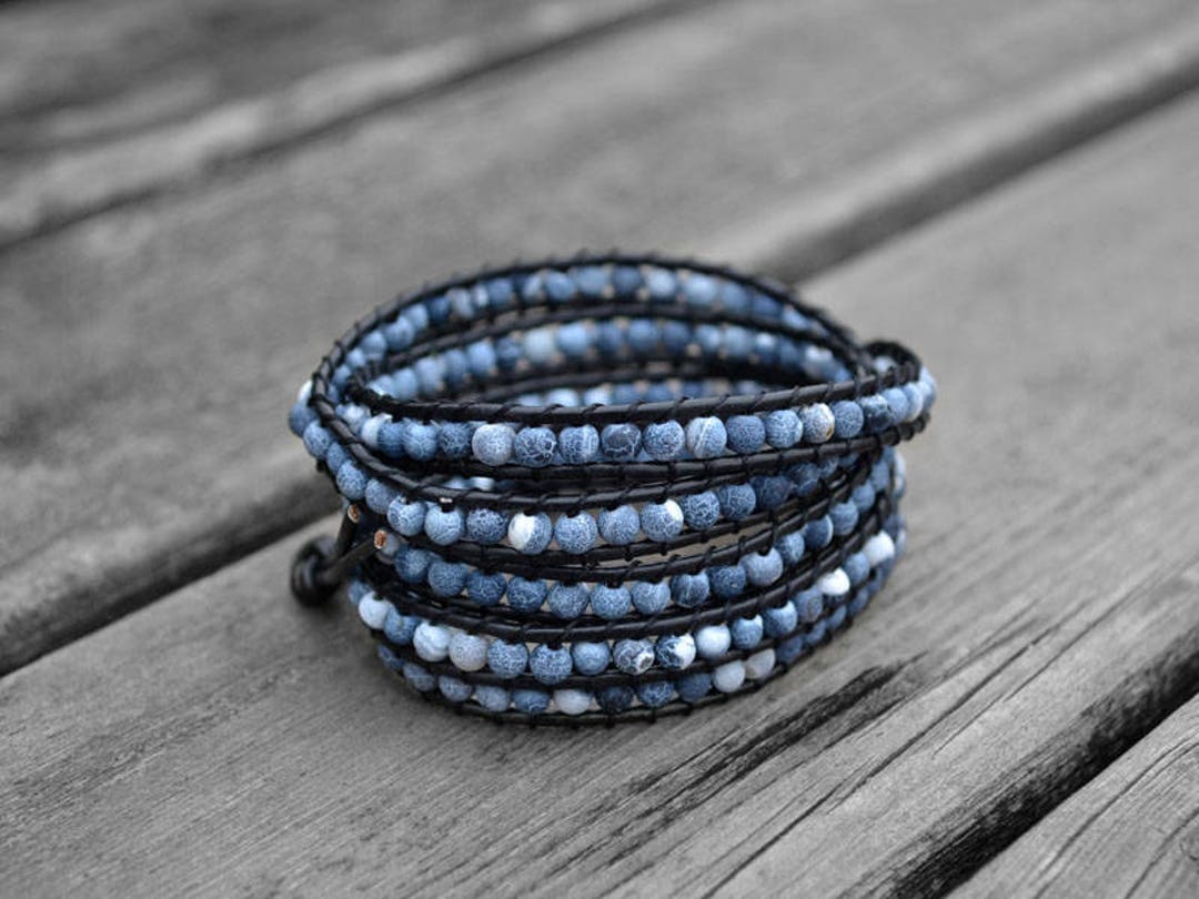 Leather Bracelet Beaded Wrap Bracelet Charm Bracelet Leather Wrap ...