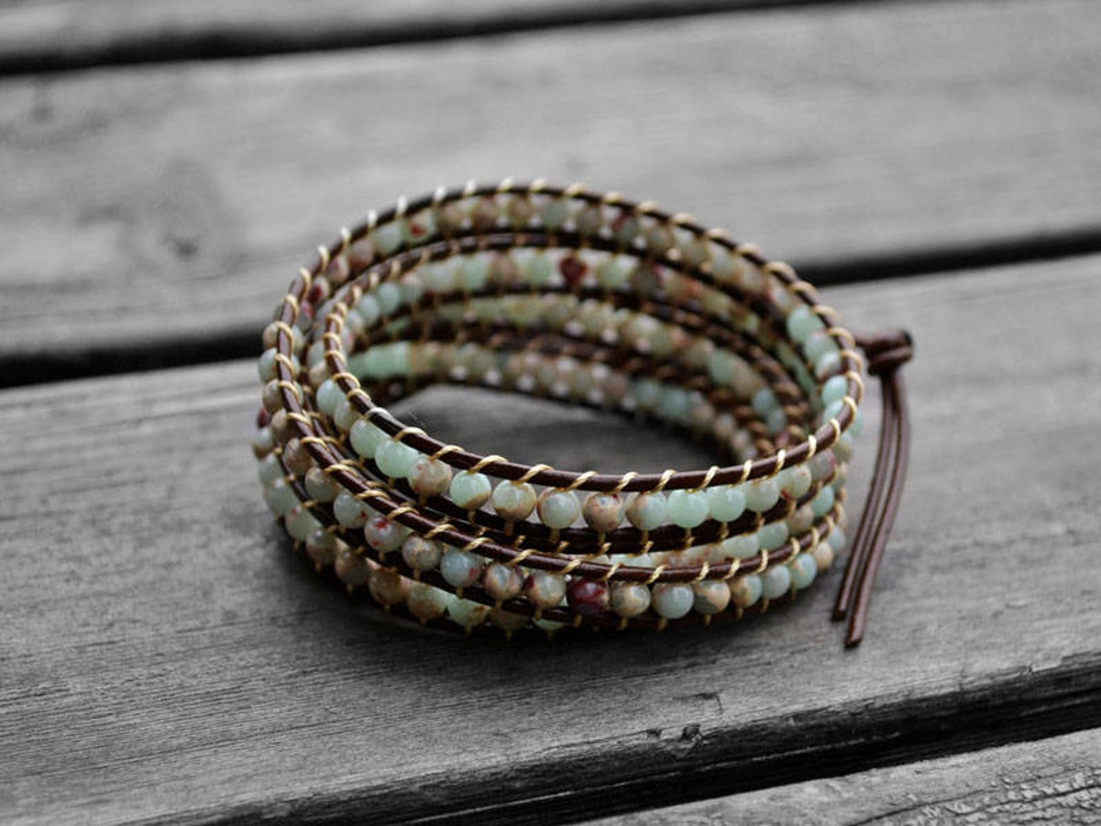 Leather Bracelet Beaded Wrap Bracelet Leather Wrap Bracelet 4mm Beaded ...