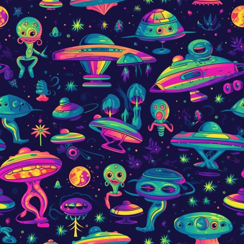 Abstract UFO Funky Seamless Patterns Digital Paper Pack Instant ...