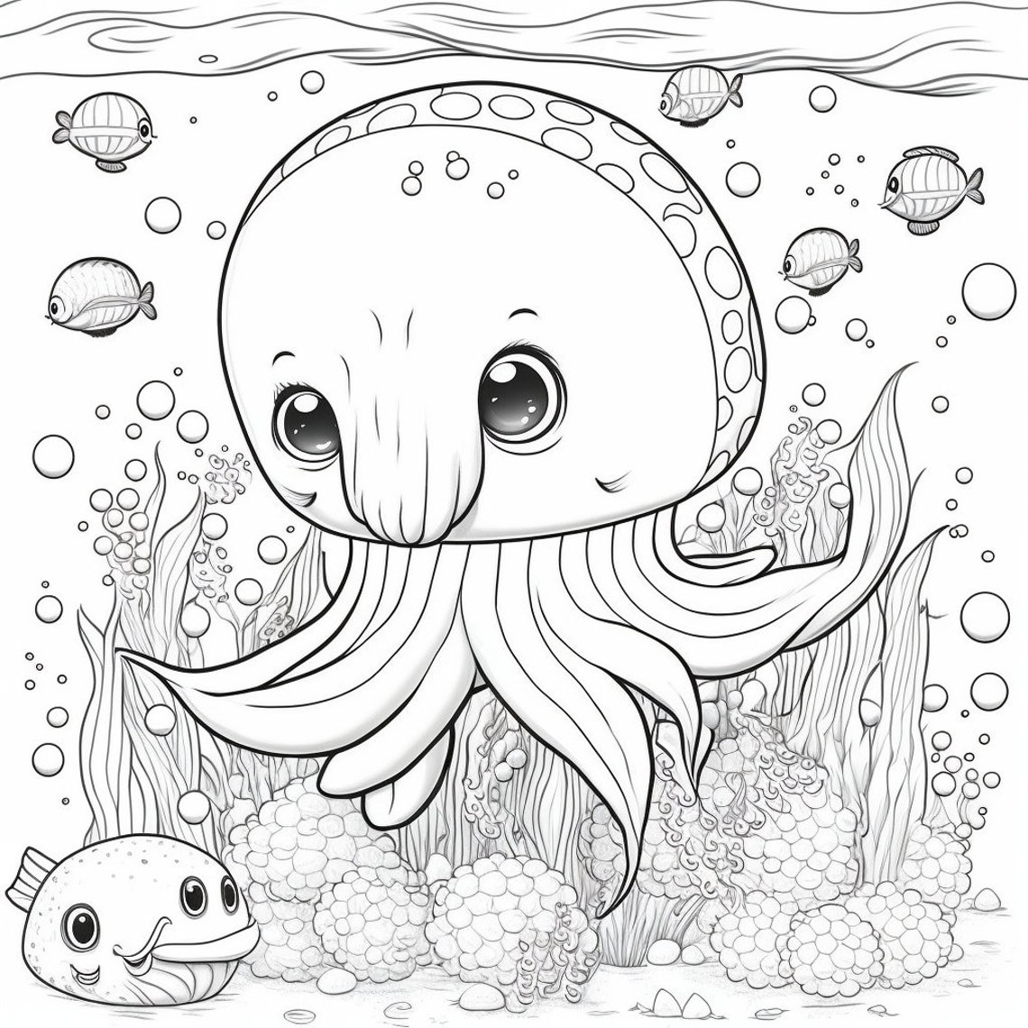 10 Cute Sea Creatures Coloring Book Whales, Sharks, Jellyfish, Octopus ...