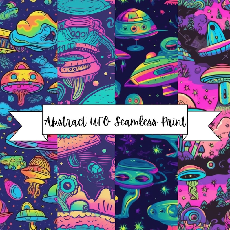 Abstract UFO Funky Seamless Patterns Digital Paper Pack Instant ...