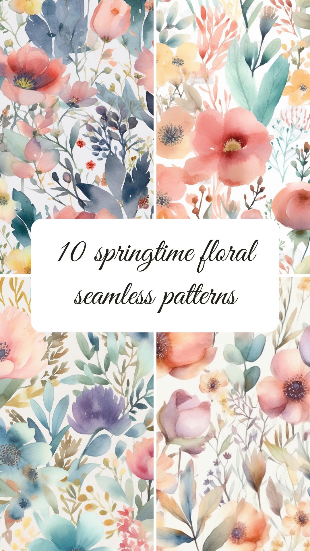 10 Springtime Watercolor Floral Seamless Patterns Digital Paper Pack ...