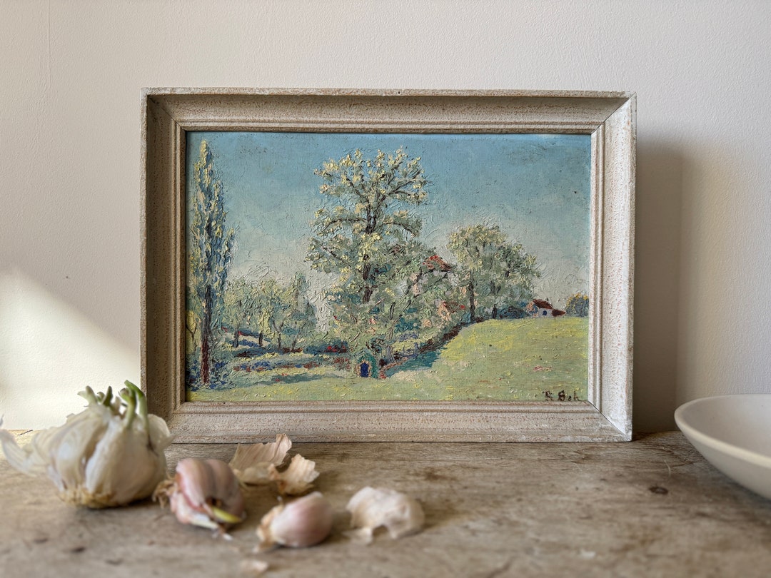 French Landscape Signed Acrylic Painting, House on a Hill, Pastel ...