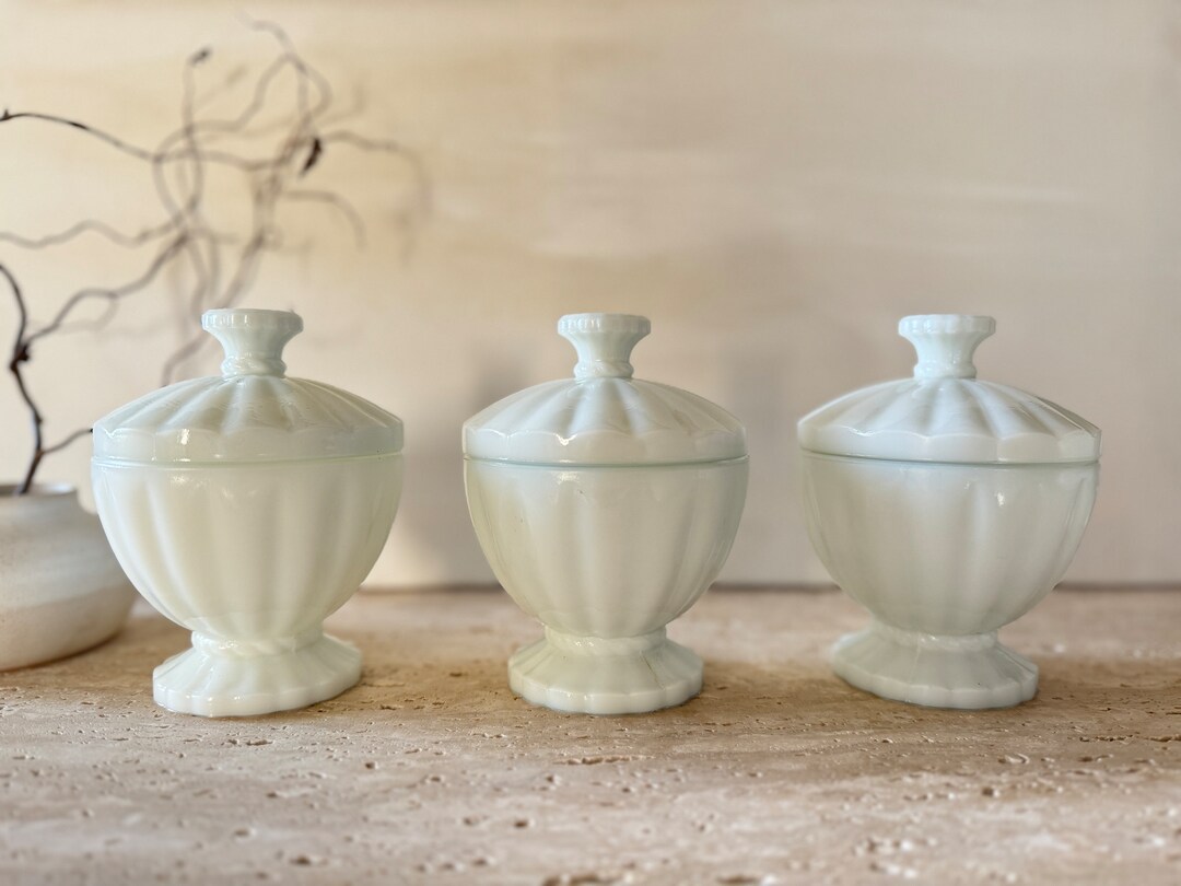Milk Glass, Opaline Pots With Lid, Vintage Pot En Opaline, Sugar Pot ...