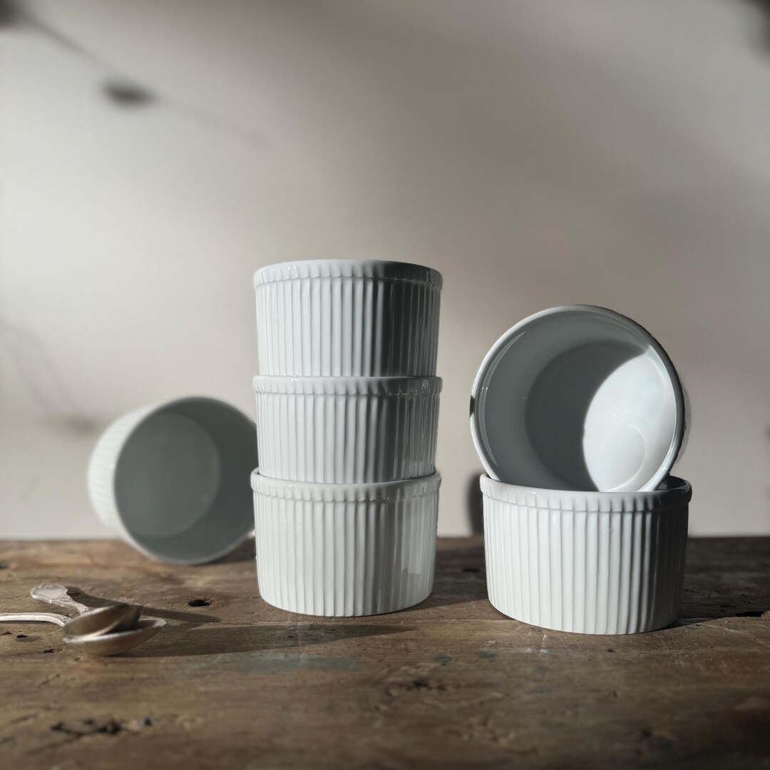 Pillivuyt France, Set of 6 Porcelian Moule a Soufflé Cups, Bowls ...