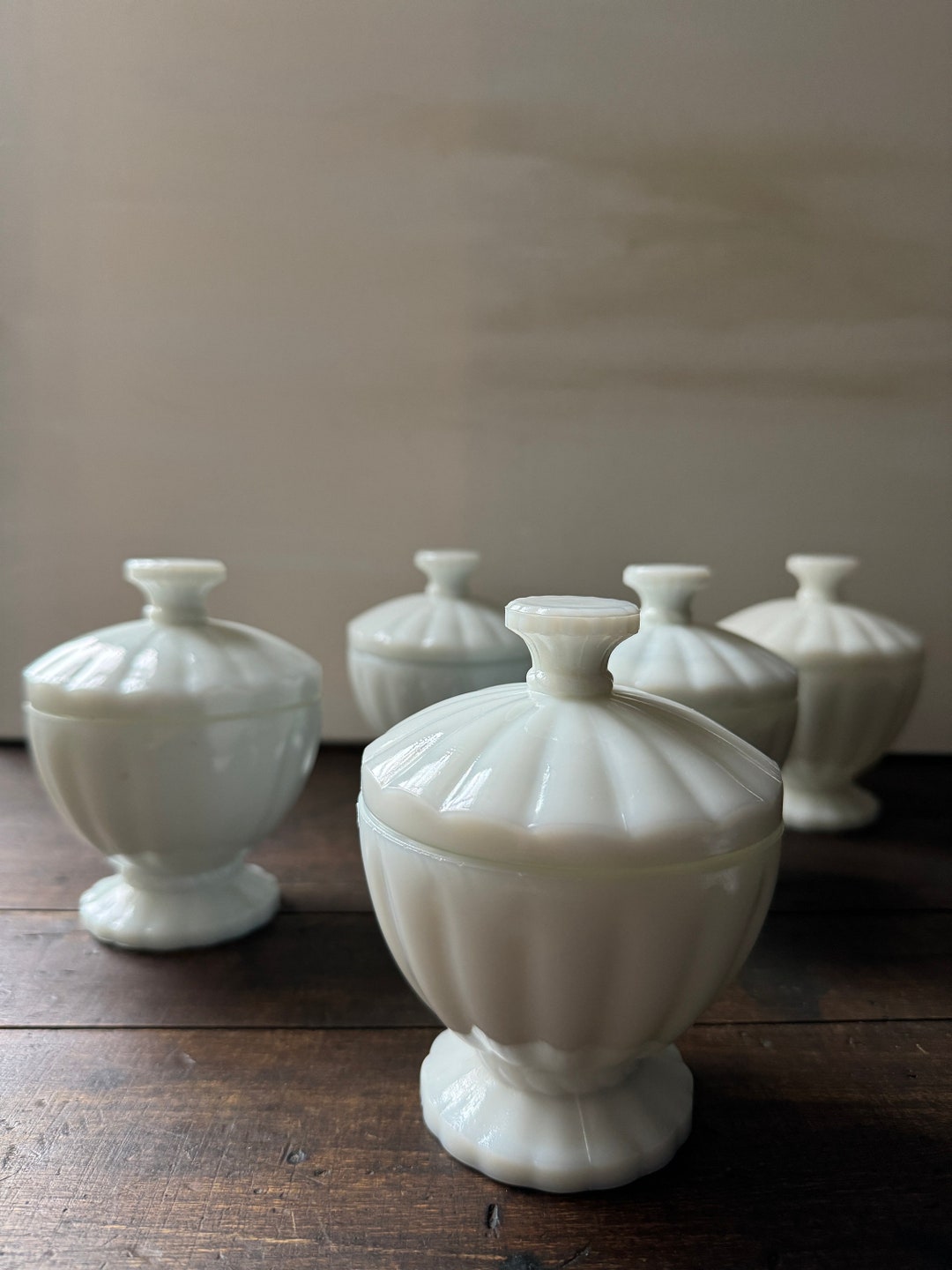 Opaline Pots With Lid, 5 Vintage Pot En Opaline Blanche, Sugar Pot ...