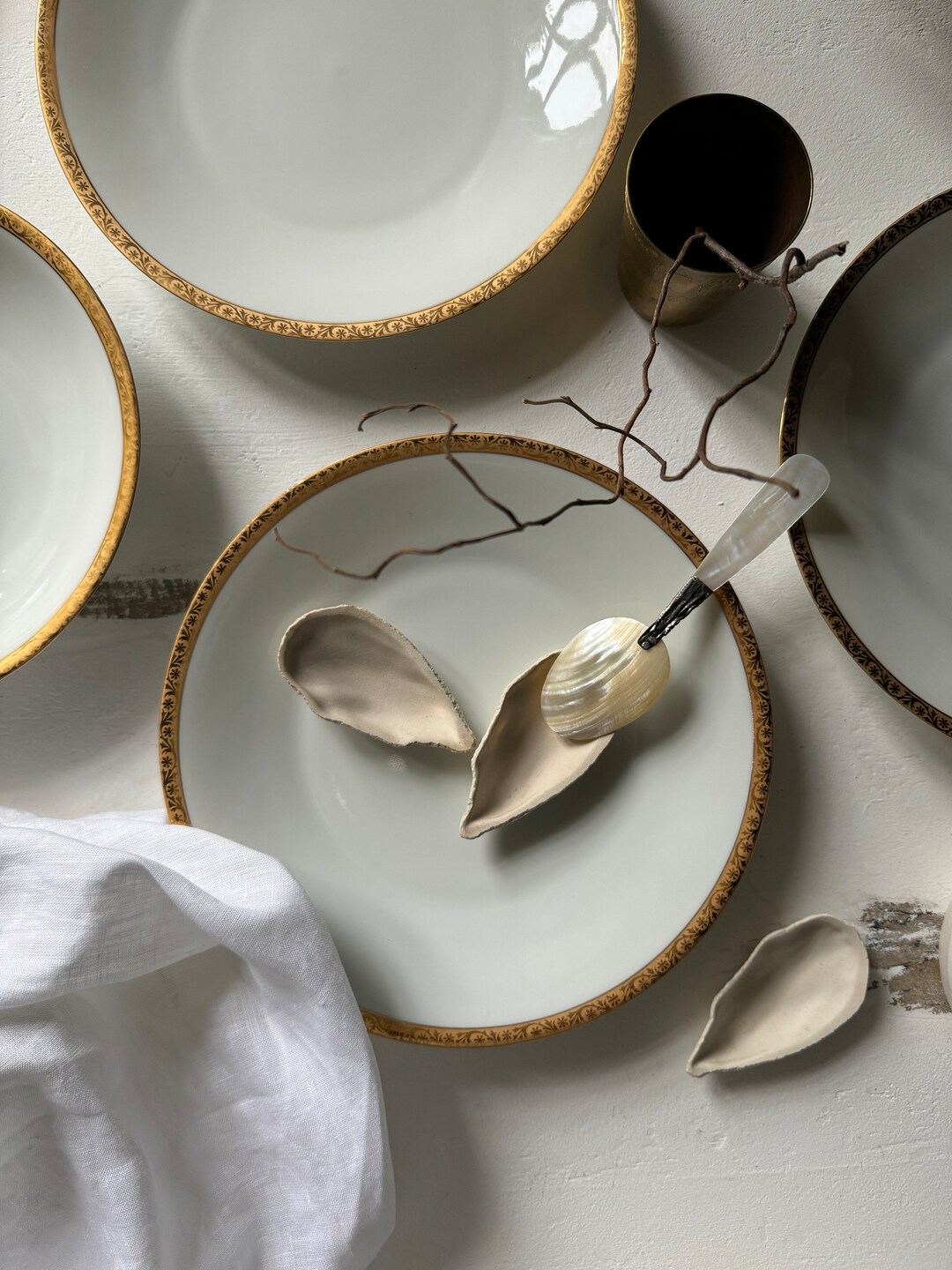 Ternet Limoges, France White Porcelain With Gold Inlay Plates, Fine ...