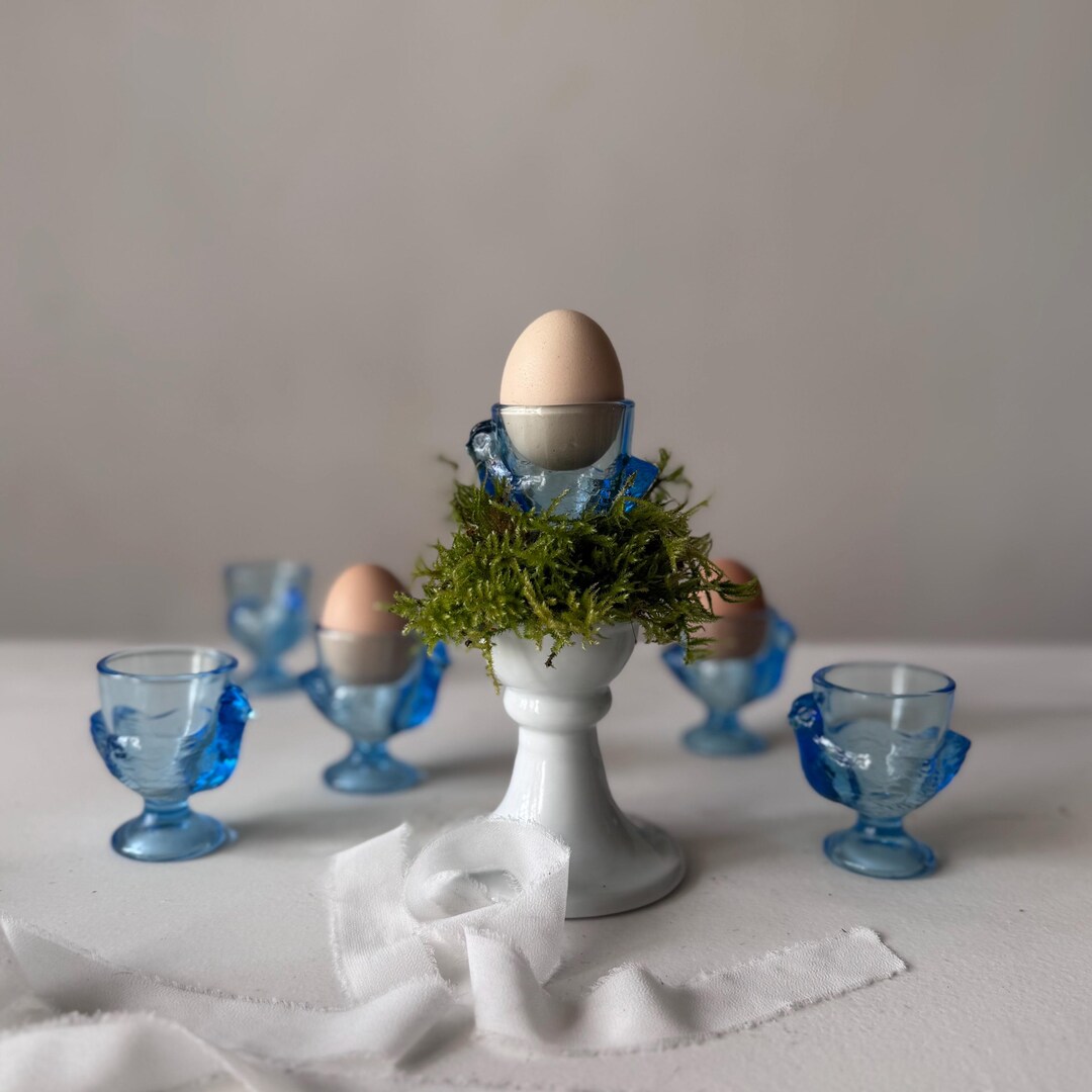 Adorable Set of French Glass Egg Cups, Set of 6, Stamped With FRANCE ...
