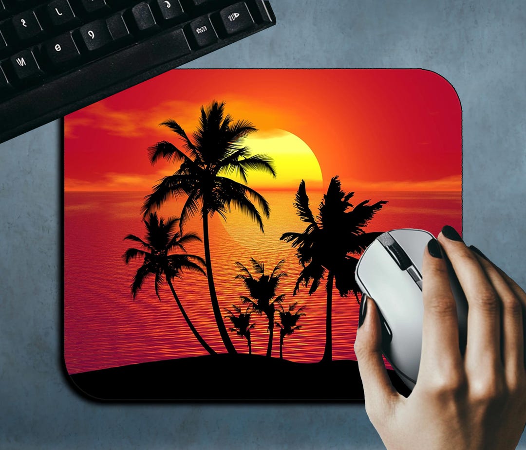 Tropical Beach Mouse Pad #2, Ocean Sunset Desk Mat, Palm Tree Mousepad ...