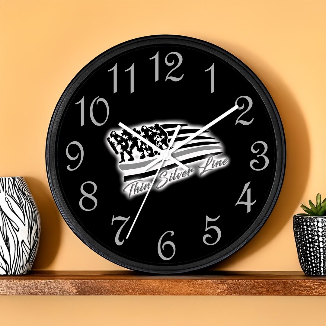 Correctional Officer Wooden Wall Clock #3, 10" Round, Silver Line Flag ...