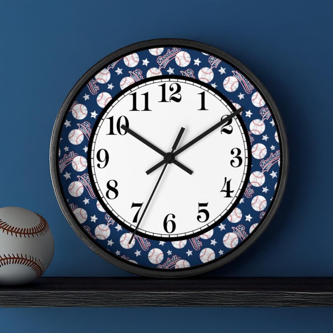 Baseball Wall Clock9, 10 Round, Wooden Frame, Sports Clock, Baseball ...