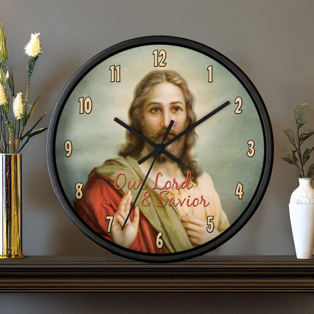 Jesus Christ Christian Wooden Wall Clock 2 10 Round, Religious Clock ...