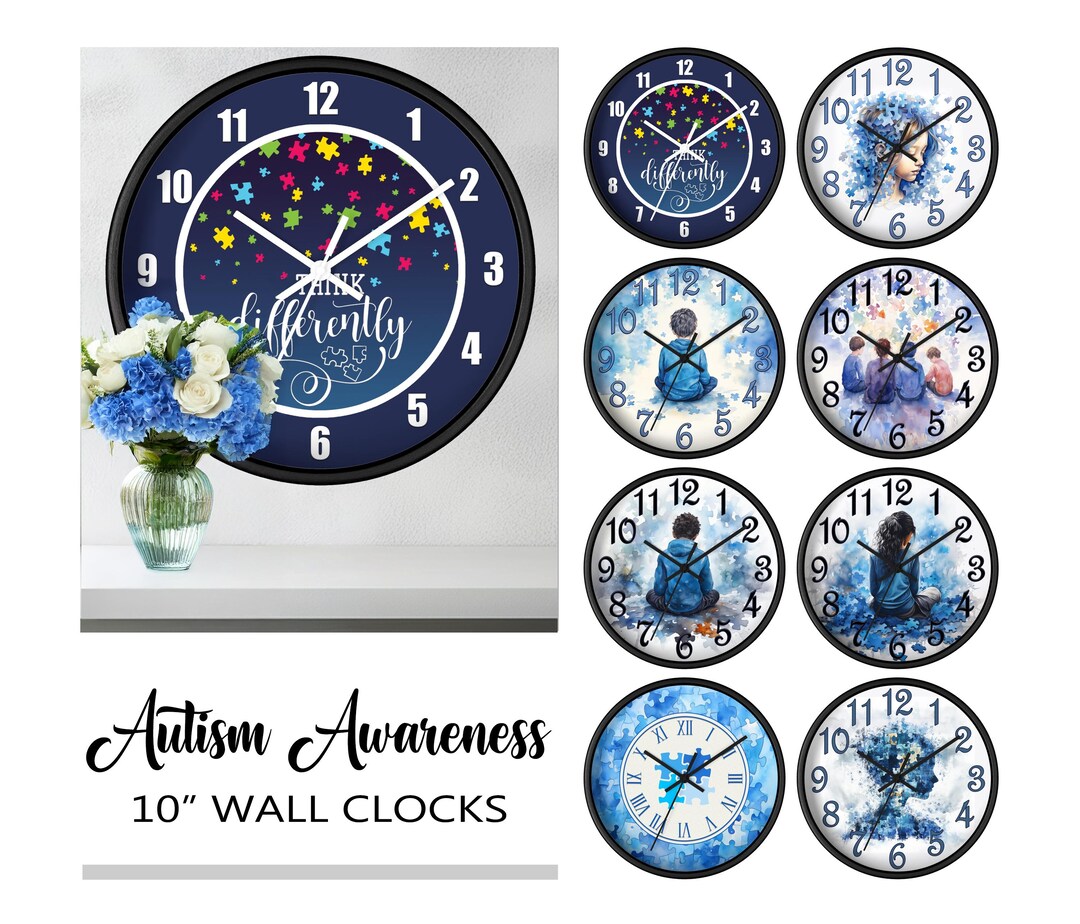 Autism Awareness 10 Wall Clock 1 Light It up Blue Clock, Puzzle Piece ...