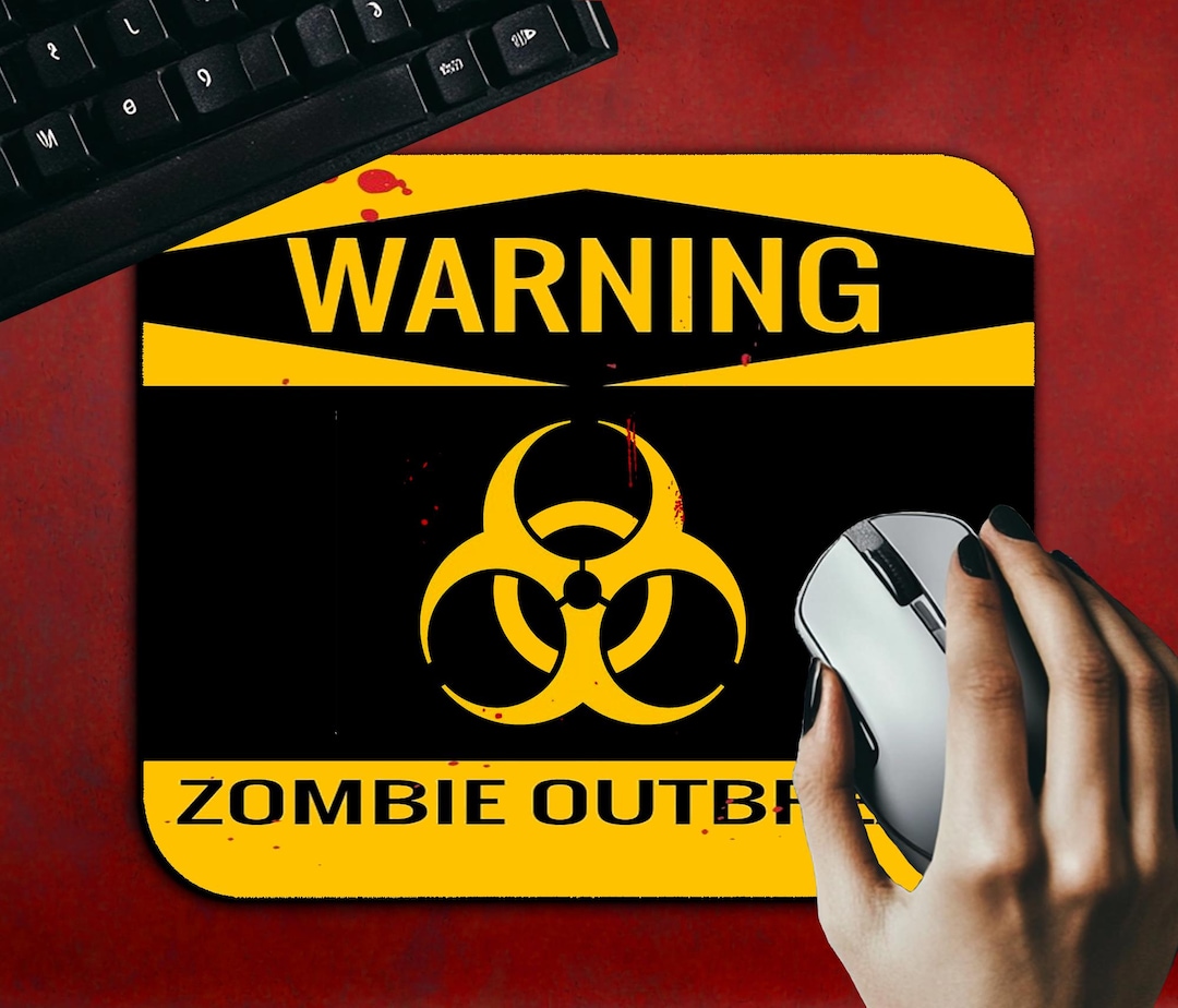 Warning Zombie Outbreak Mouse Pad #3, Biohazard Symbol Desk Mat, Black ...