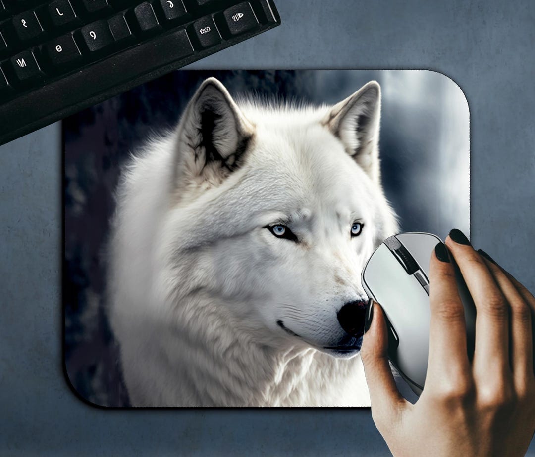 White Wolf Mouse Pad #10, Mystic Wolf Desk Mat, Arctic Wolf Mousepad ...