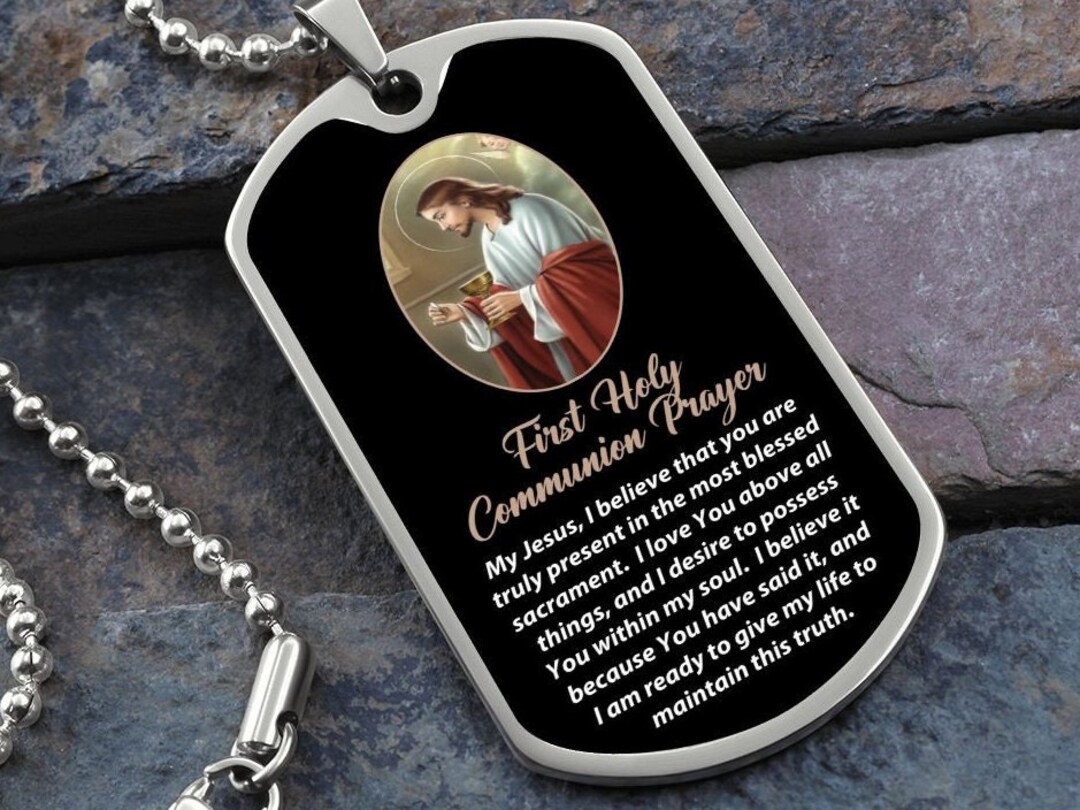 First Holy Communion Prayer Dog Tag Necklace 4 Silver or - Etsy