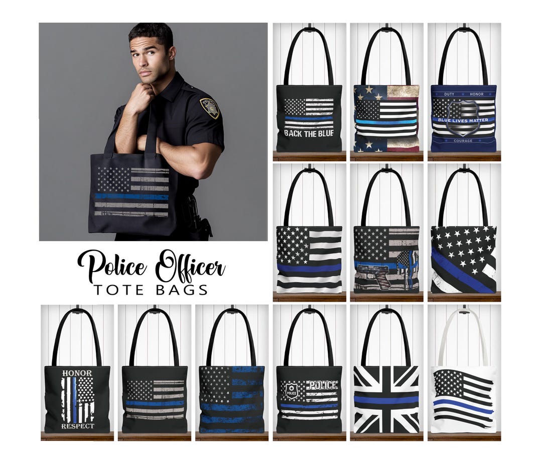 Police Officer Tote Bags 1 Thin Blue Line Flag Bag, Law Enforcement Bag ...