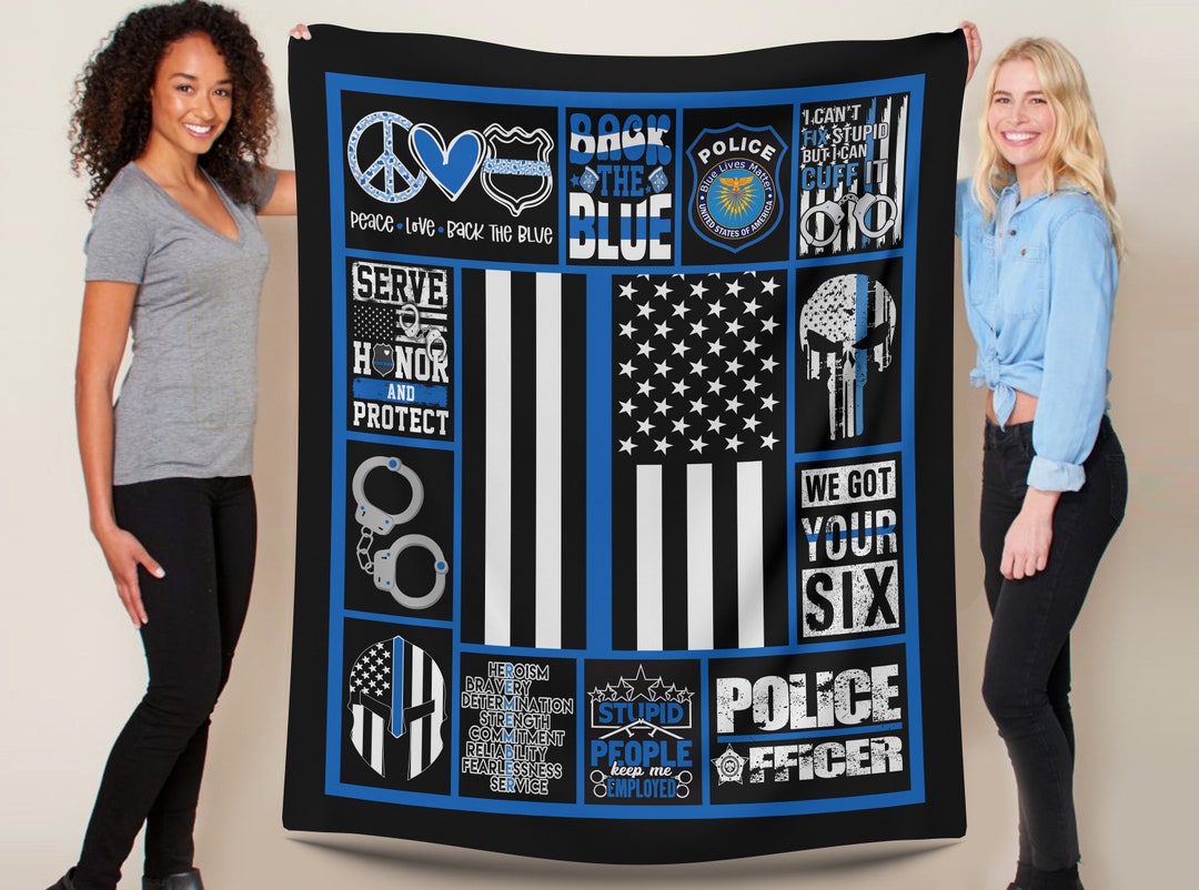 Police Officer Collage Gift Velveteen Throw Blanket #4 Thin Blue Line ...