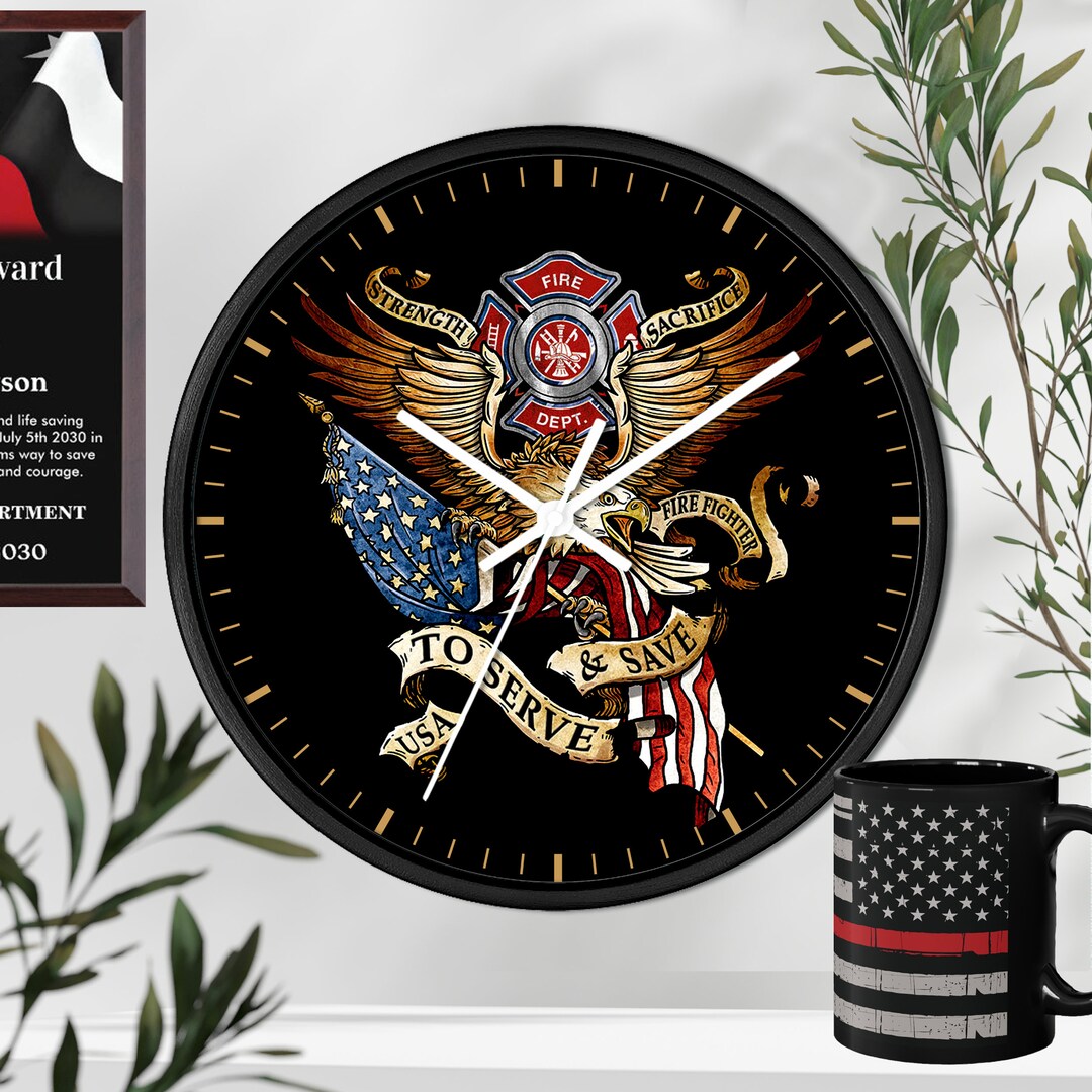 Firefighter 9 10 Wall Clock Fireman Fire Department Thin Red Line Flag ...