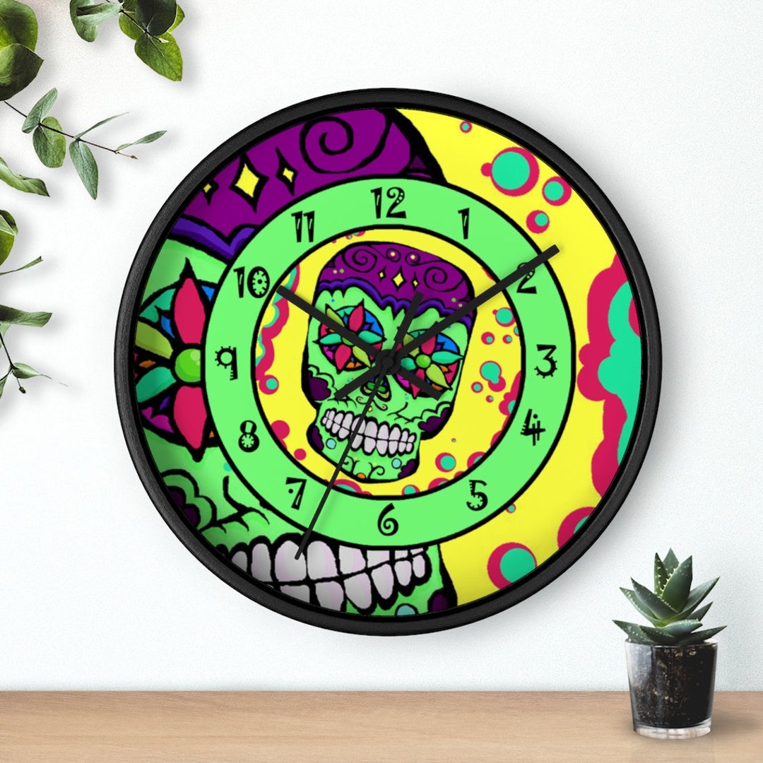10 Wall Clock Sugar Skull 12 Dia De Los Muertos Day of the Dead ...