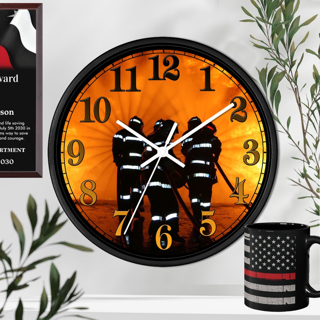 Firefighter 8 10 Wall Clock Fireman Fire Department Thin Red Line Flag ...