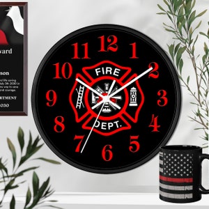 Firefighter 1 10 Wall Clock Fireman Fire Department Thin Red Line Flag ...