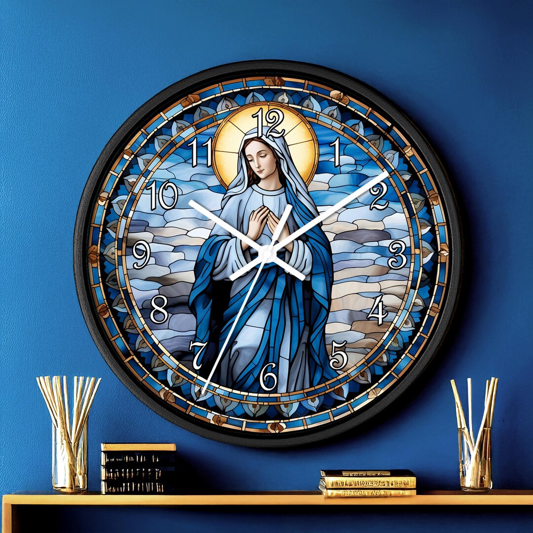 The Virgin Mary, Christian Wooden Wall Clock #7, 10" Round Religious ...